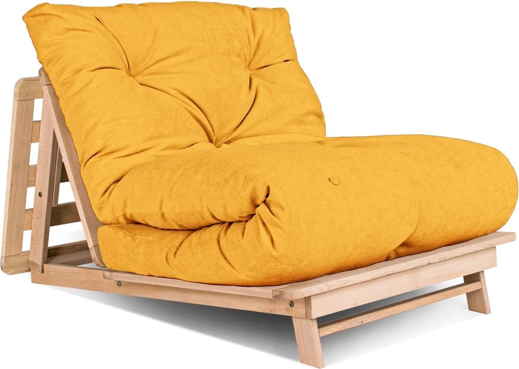 Marior Home Rozkládací futonové křeslo / pohovka Layti - 90 cm / Žlutá / Surový buk