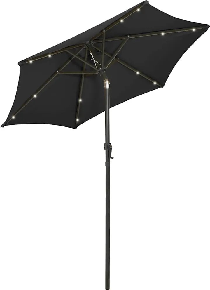 Zahradní slunečník s LED osvětlením černý 200 x 211 cm hliník 313563
