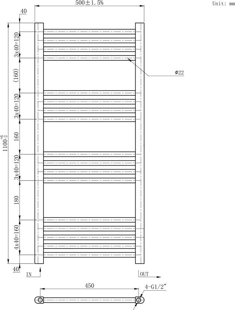 Gamma Erga Basic, topné těleso 1100x500 mm, 434 W, bílá, ERG-LAV-BASIC-11050-WH