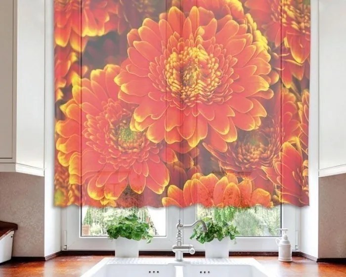 DIMEX | Hotové záclony - kusová fotozáclona Gerbera VO-140-007 | oranžová, žlutá | 140 x 120 cm