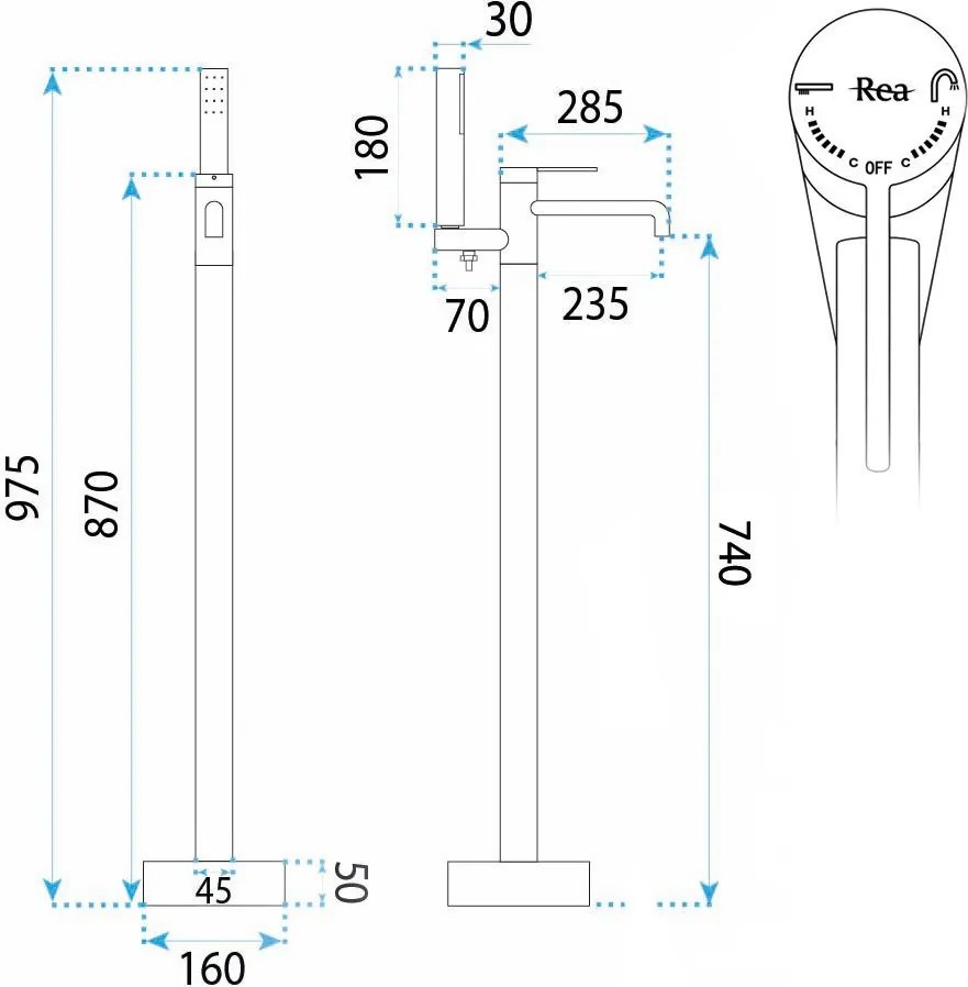 Rea, Volně stojící baterie Rea Foster Brush Nickel, REA-B2252