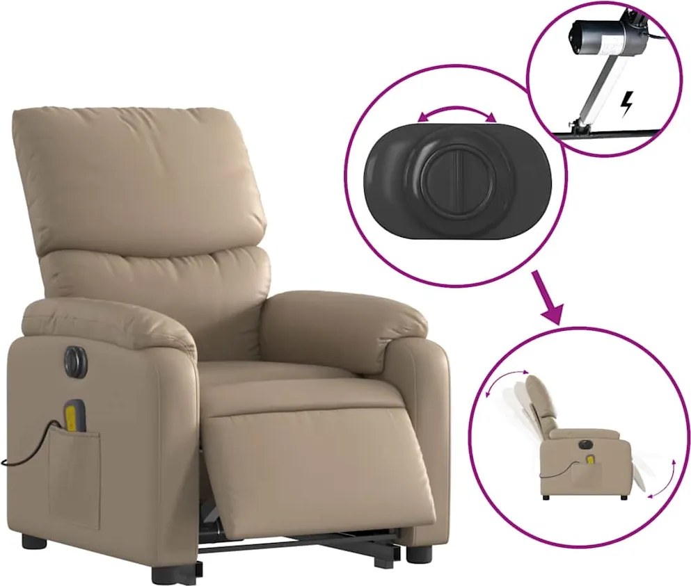 Elektrické zvedací masážní polohovací křeslo cappuccino koženka 3204913