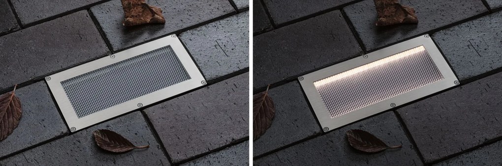 P 95744 Solární LED zemní svítidlo Sorea soumrakový senzor IP67 hranaté 200x100mm 3000K 0,3W 3,7V kov kartáčovaný ABS/polykarbonát/ocel - PAULMANN