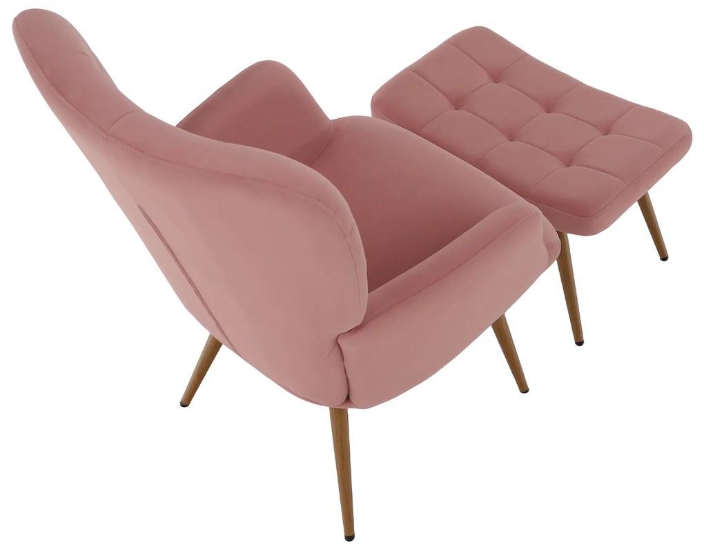 Relaxační křeslo ušák s podnožkou LUMEN - růžová Velvet látka