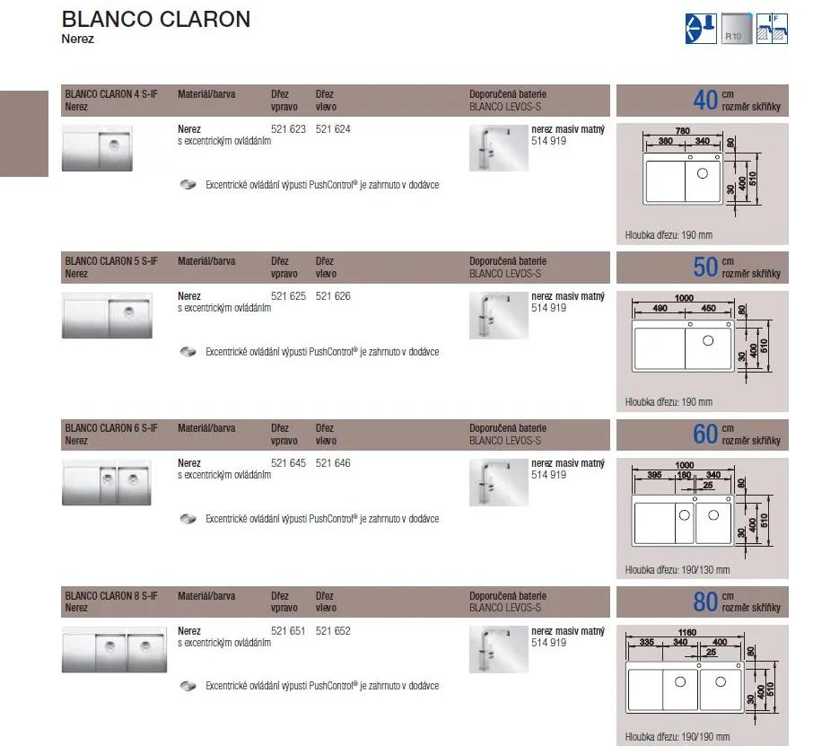 Blanco CLARON 5 S-IF InFino Nerez hedvábný lesk dřez vpravo, PushControl
