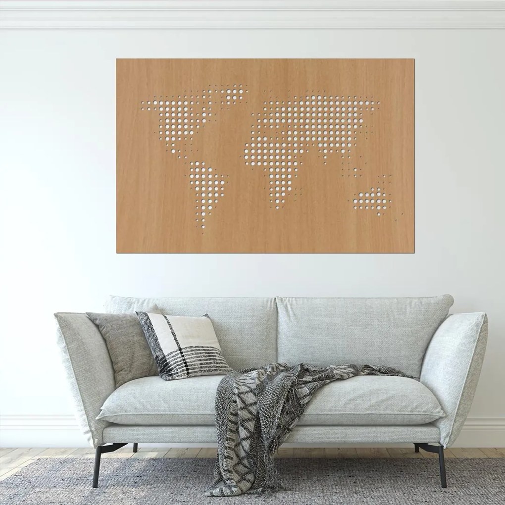 dřevo života Dřevěná mapa světa DOTS Barevný vzor: Horský dub, Velikost map: 95x62