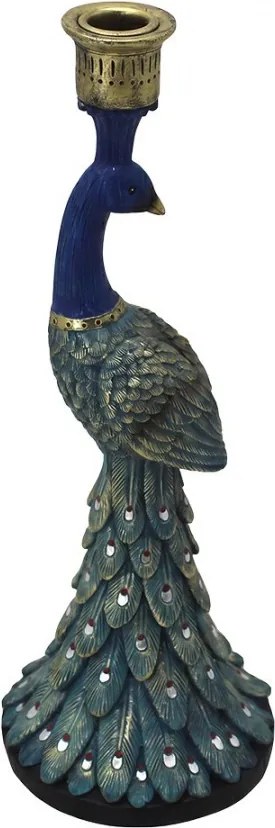 Modrý svícen ve tvaru páva Peacock - 12*12*33 cm