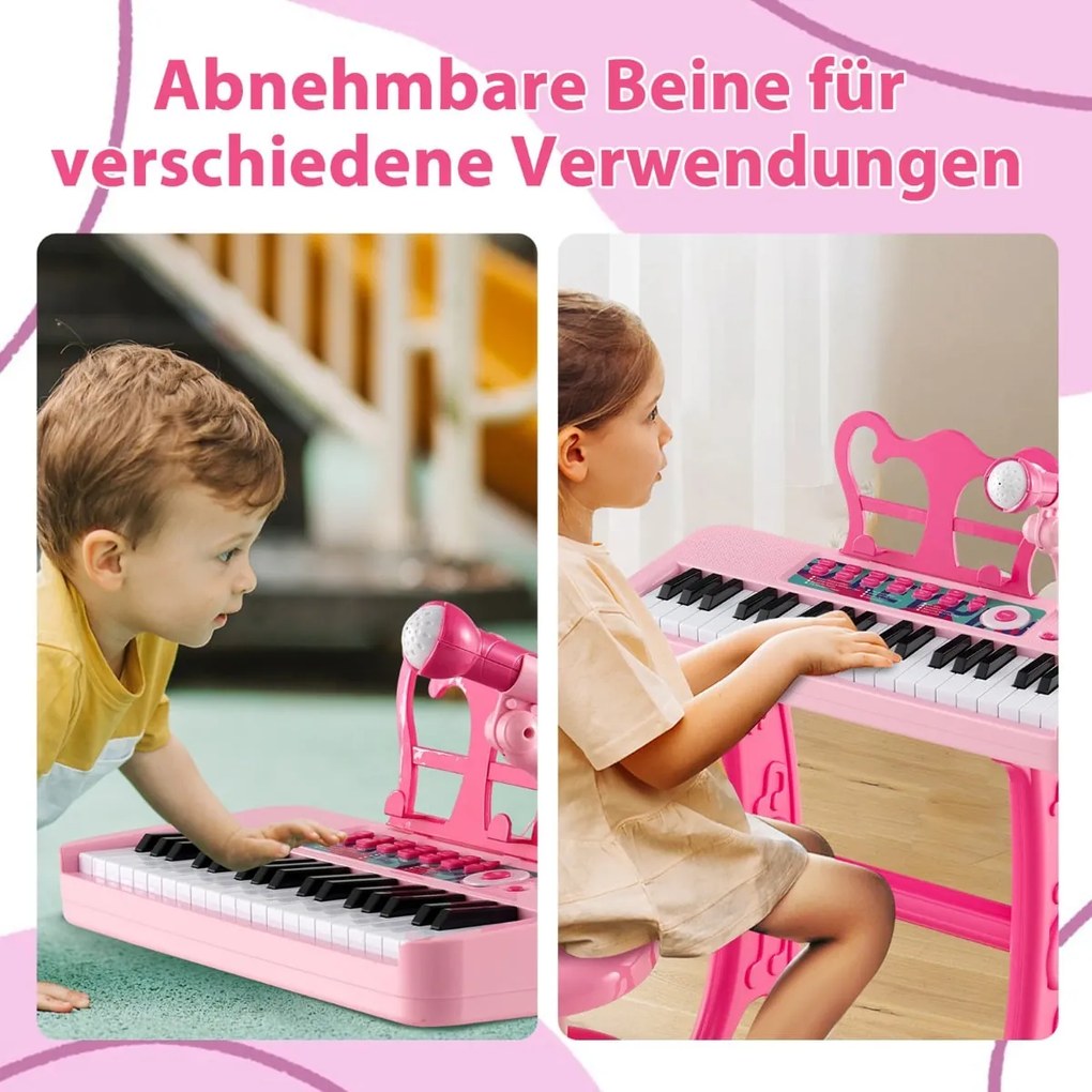 Costway Dětské elektronické piano s 37 klávesami a stoličkou, růžové