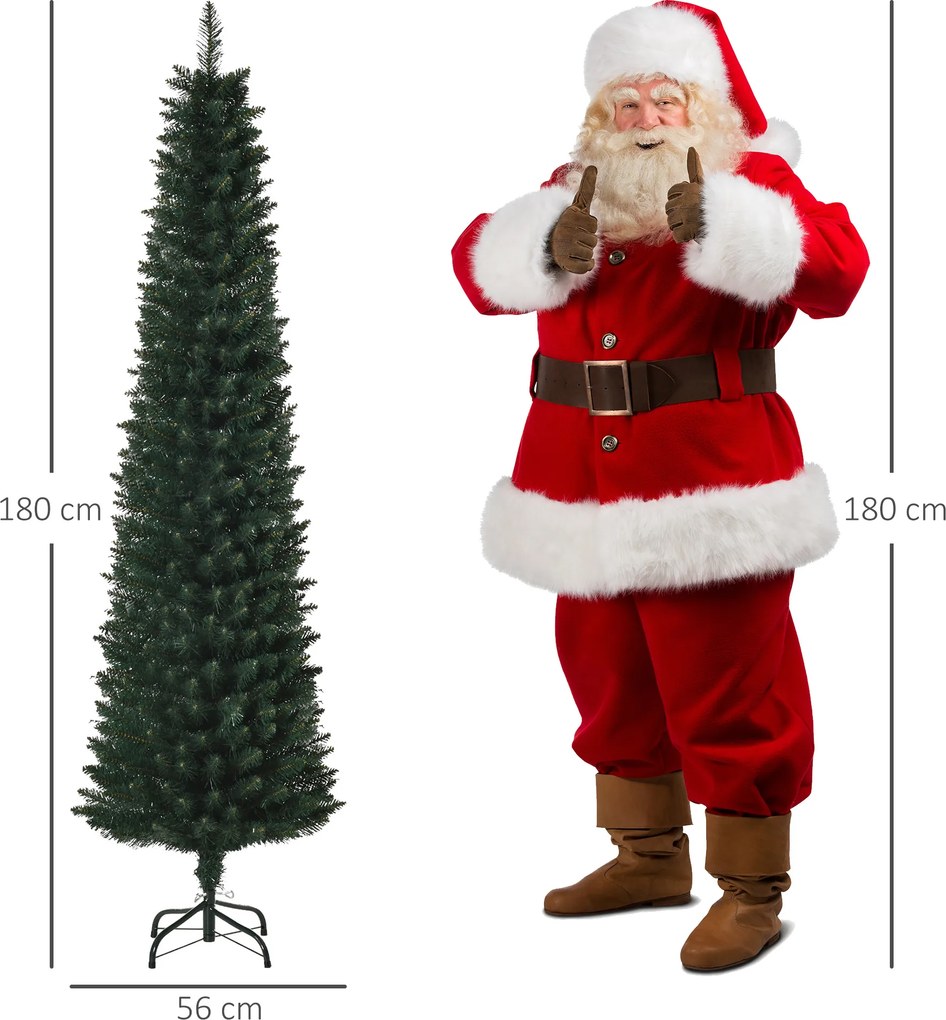HOMCOM Vánoční stromek 180 cm, vysoce realistický, 380 větviček, nehořlavý, stabilní podstavec, zelená
