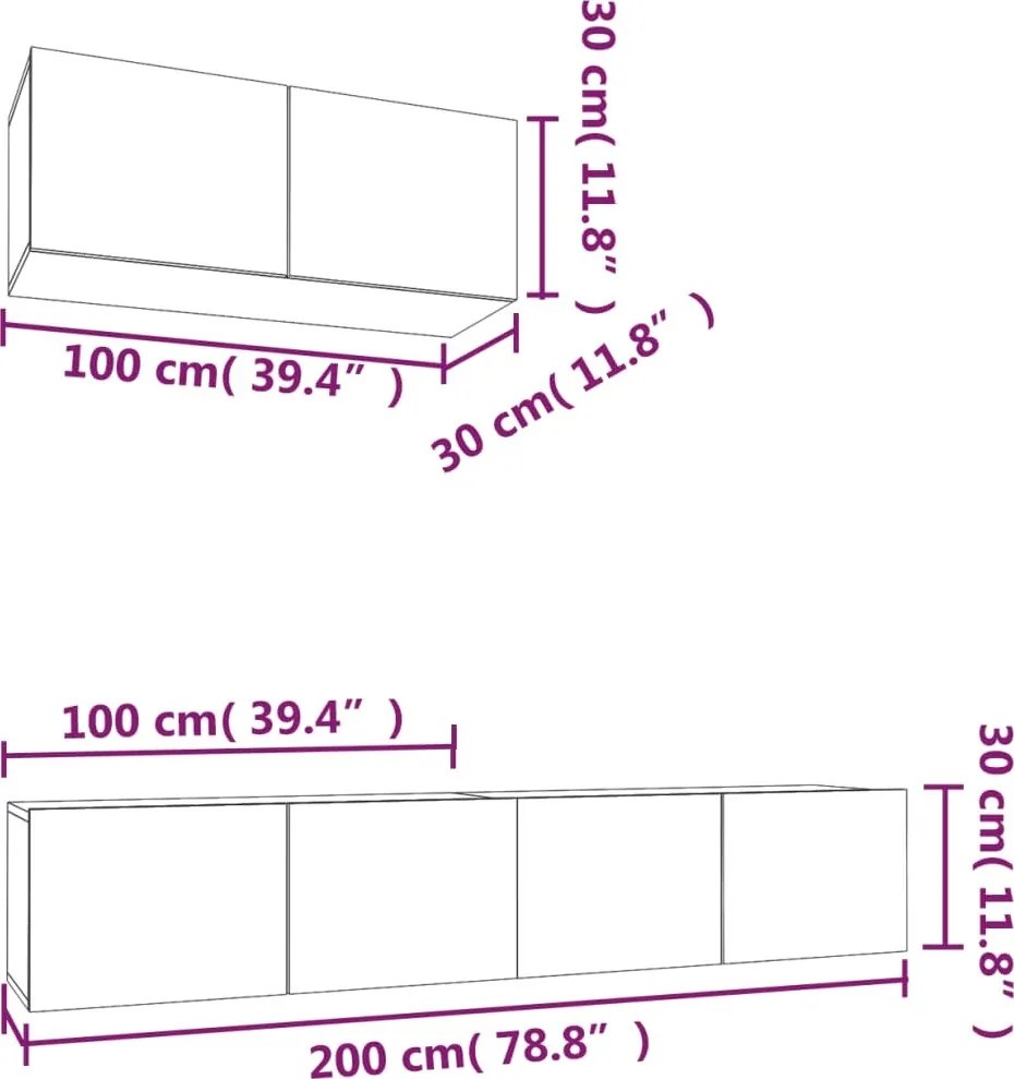 vidaXL 3dílný set TV skříněk kompozitní dřevo [3114478] Barva: Betonová šedá