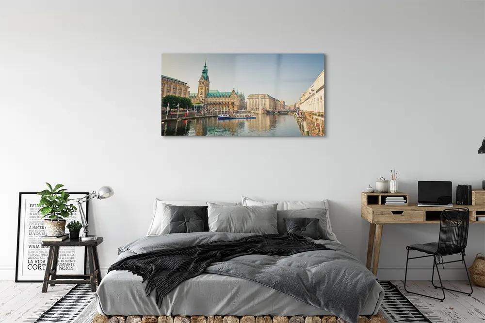 akrylový obraz Německo Hamburg River katedrála 125x50 cm