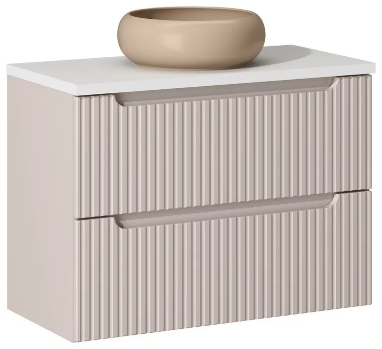 Závěsná skříňka Nova Cashmere II s deskou a umyvadlem 80 cm kašmír/bílá