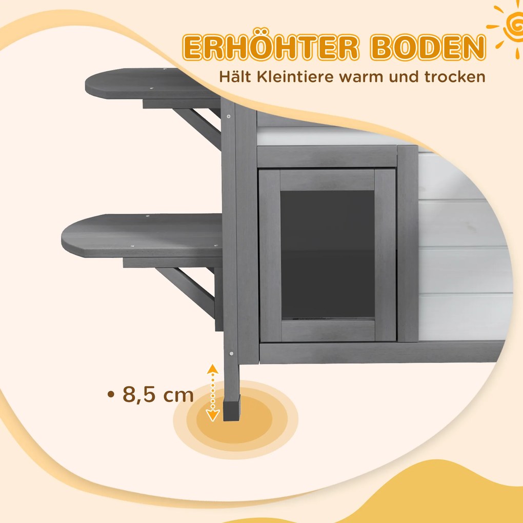 Dřevěný domek pro kočky PawHut, venkovní domek pro kočky se schody, 2 patra, domek pro malá zvířata pro kočky do 4,5 kg, bílý, 78 x 55,5 x 91 cm | Ao…