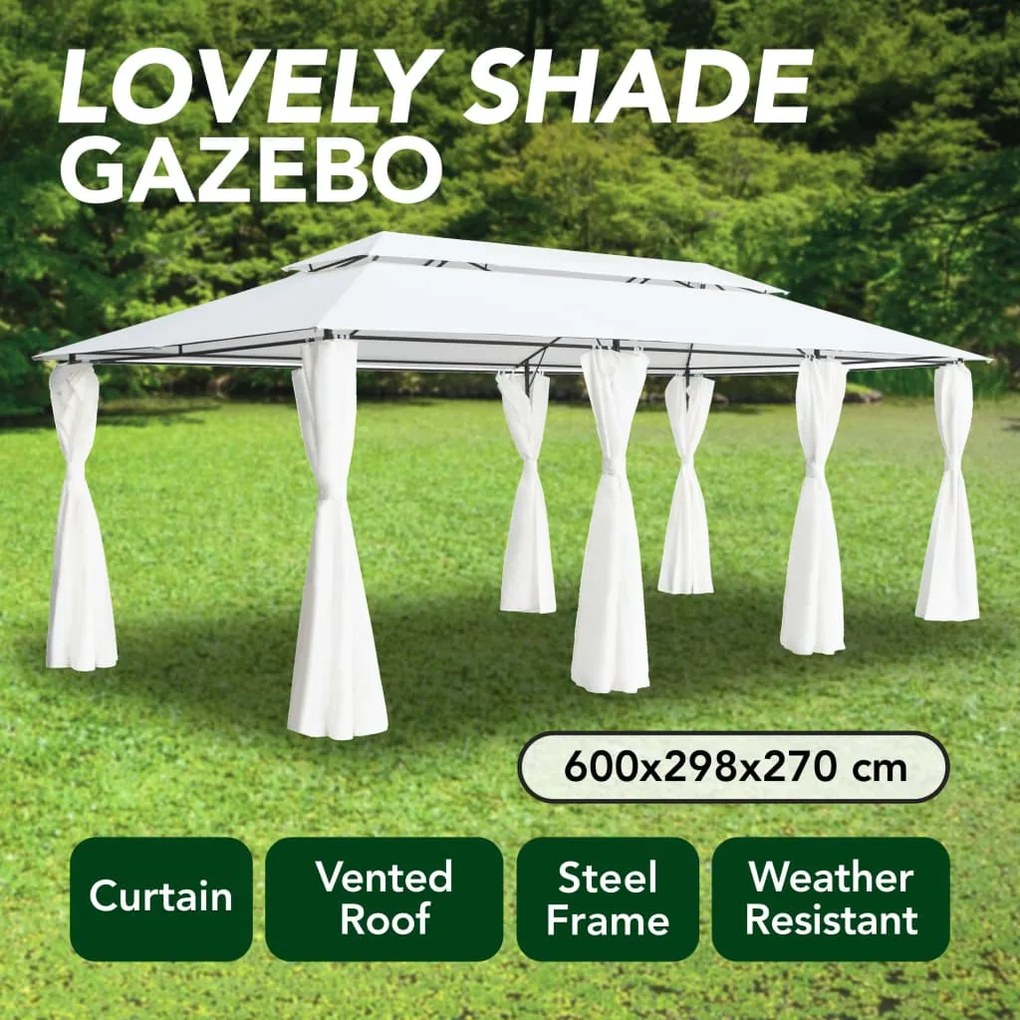 Zahradní Altán Se Závěsy 600 X 298 X 270 Cm Bílý 180 G/M²