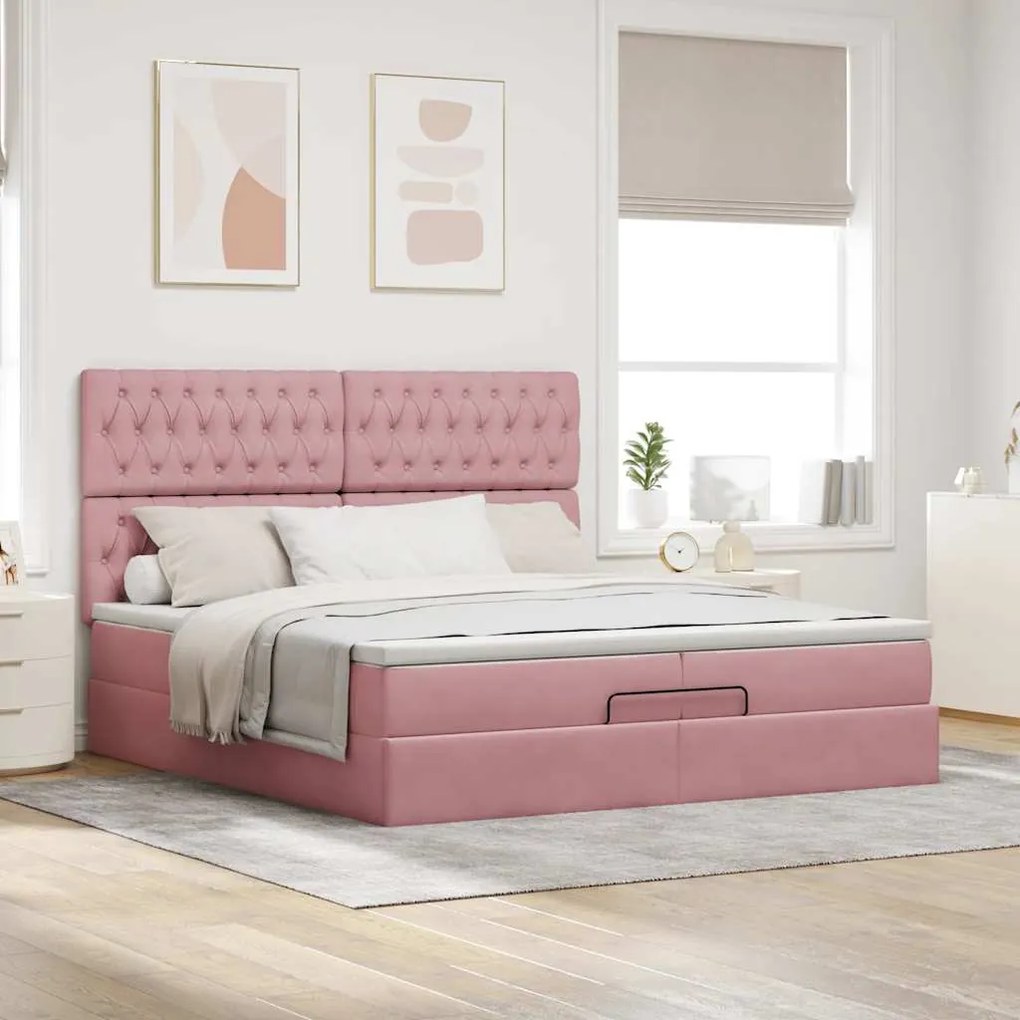 Osmanský rám postele s matrací růžová 200x200cm samet 3314419