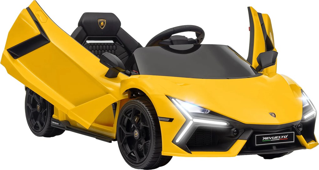 AIYAPLAY elektrické auto 12V licencovaný Lamborghini Revue, dálkové ovládání, rychlost 3-5 km/h, 3-5 let, žluté