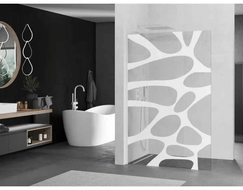 Mexen Kioto L, sprchová zástěna Walk-In 80 x 200 cm, 8mm čiré sklo bílý vzor, ​​bílý profil, 800-080-103-20-97