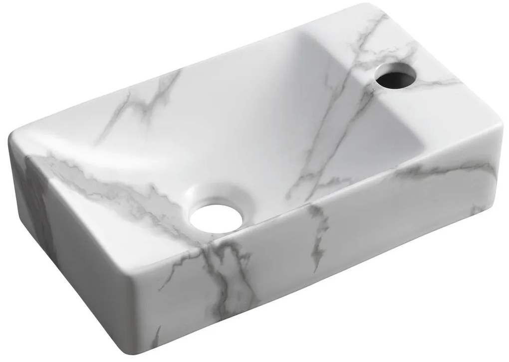 Sapho Margitha keramické umývátko 38 x 22 cm otvor pro baterii vpravo carrara bílá MGT38217