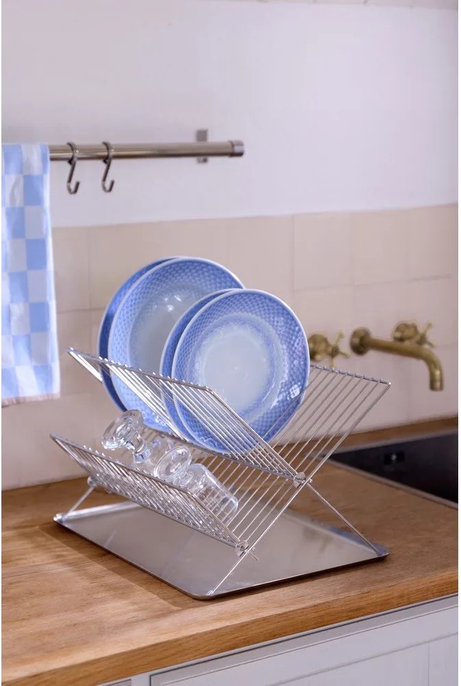Kovový dvoupatrový odkapávač v leskle stříbrné barvě 41x31 cm Dry-It – Mette Ditmer Denmark