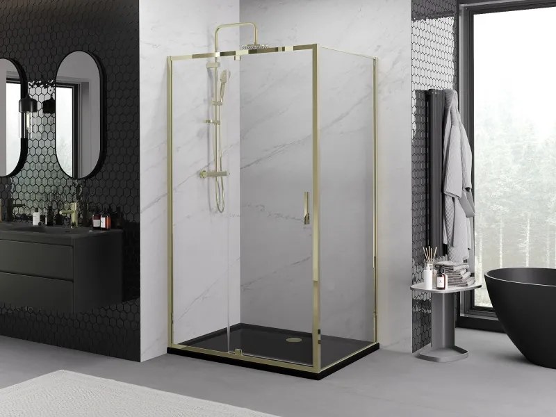 Mexen Exo, výklopný sprchový kout 145 x 120 cm, čiré sklo, zlatý profil, 819-145-120-50-00