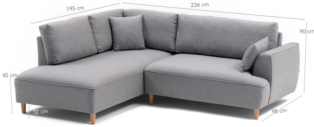 Hanah Home Rohová pohovka FELIX světle šedá levá 825BLC1373