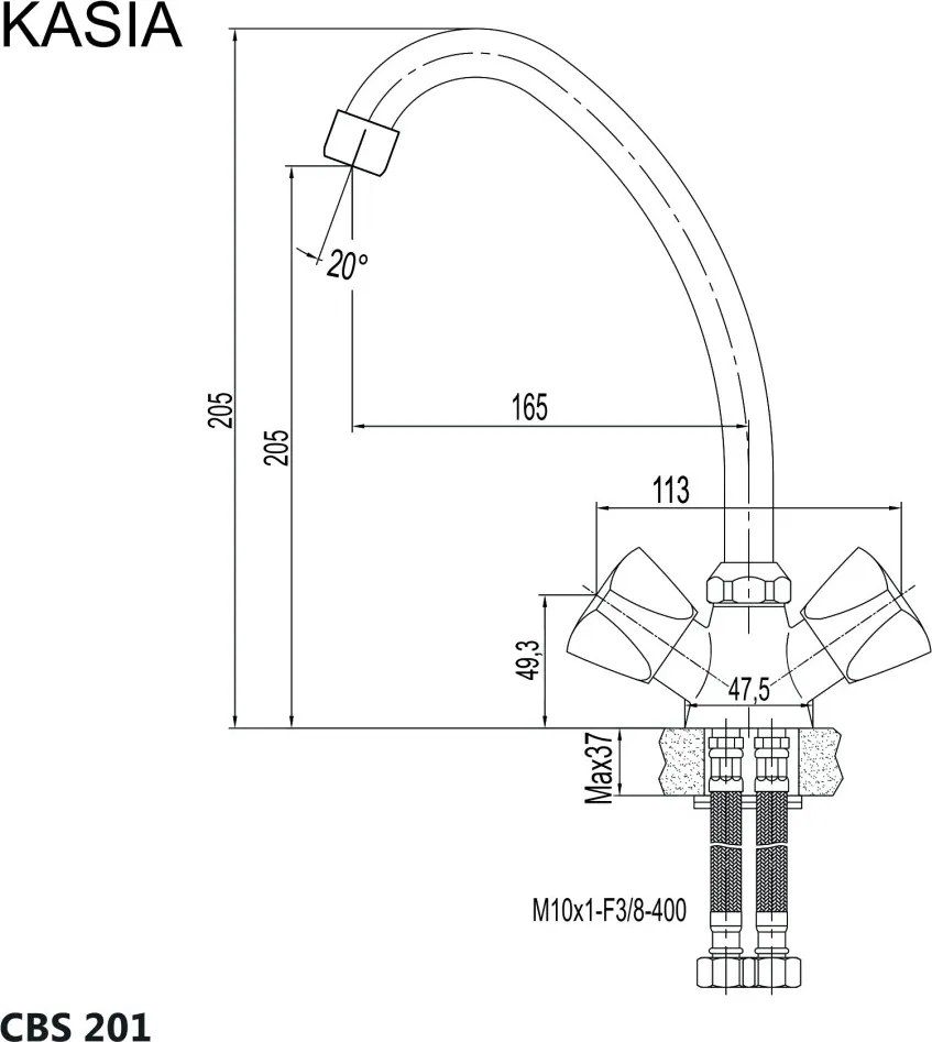 Mereo Mereo, Dřezová stojánková baterie, Kasia, výška 250 mm, chrom, CBS201