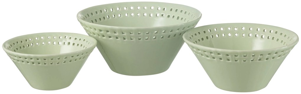 3ks zelená keramická miska Hella Pastel Green - Ø14*6 / Ø17*7 / Ø19*9 cm