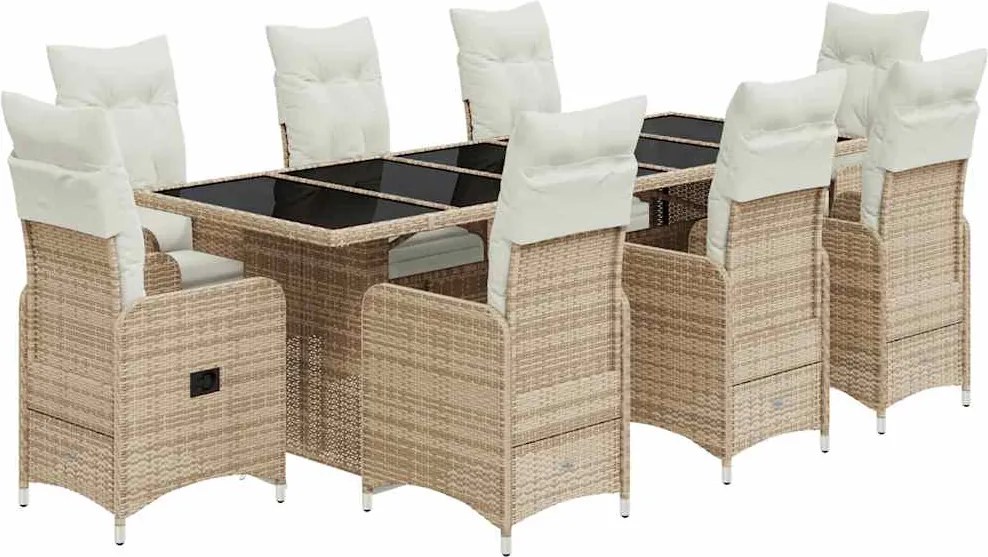 9dílný zahradní bistro set s poduškami béžový polyratan 3277299