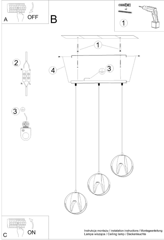 Sollux Lighting Závěsné svítidlo TULOS 3L černé