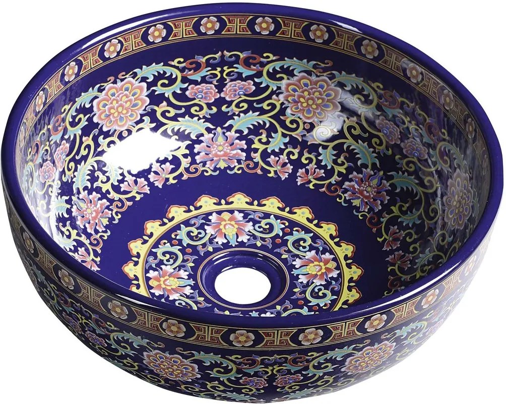 Sapho Priori - Keramické umyvadlo, průměr 40,5cm, 15,5cm, fialová s ornamenty, PI022