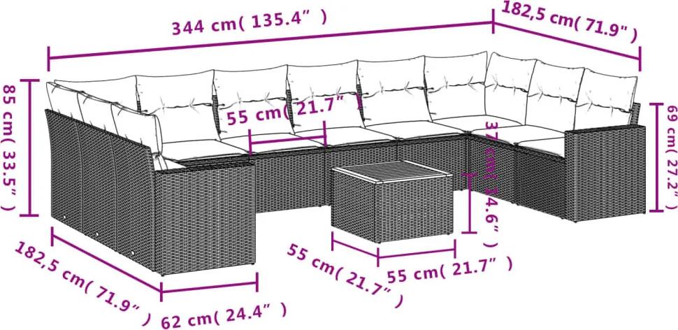 vidaXL 11dílná zahradní sedací souprava s poduškami polyratan [3256627]