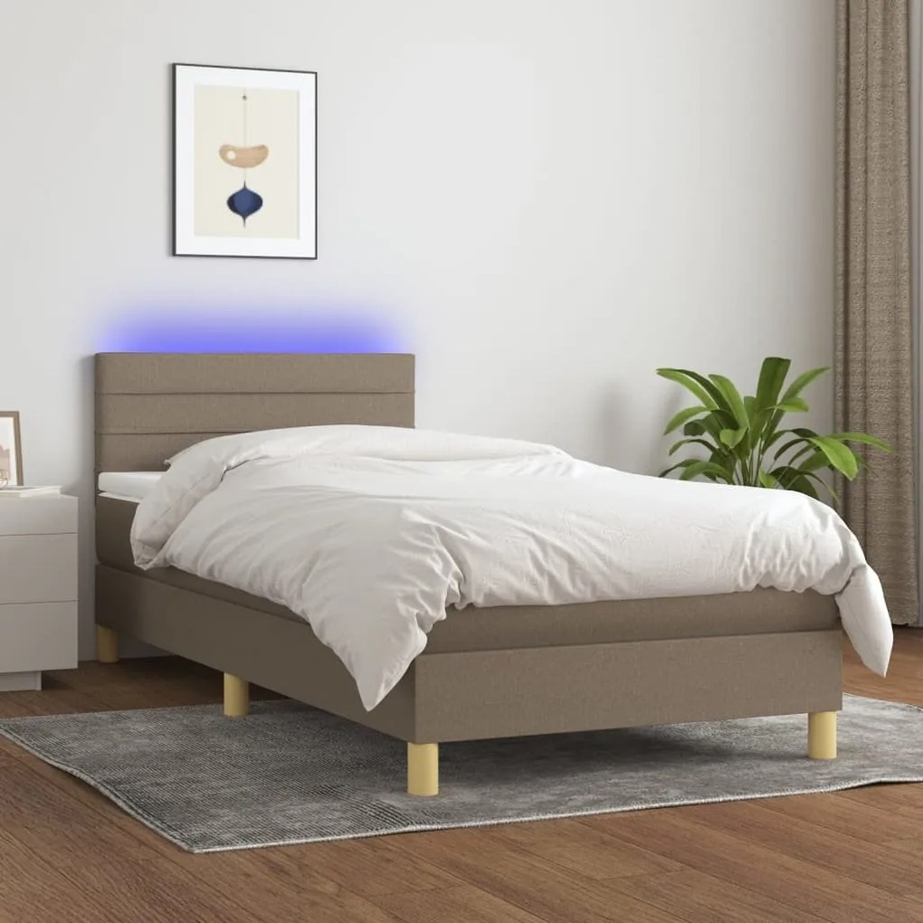 vidaXL Box spring postel s matrací a LED 100x200 cm textil [3133773] Barva: taupe