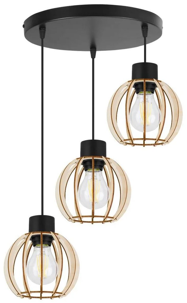 Závěsné svítidlo Timber 8, 3x dřevěné stínítko,