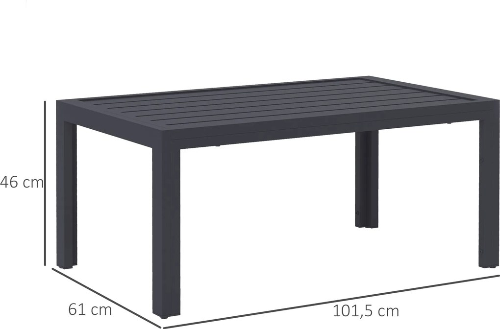Beistelltisch Balkontisch aus Stahl Rechteckig Kaffeetisch wetterfest Gartentisch 101,5x61x46 cm Grau
