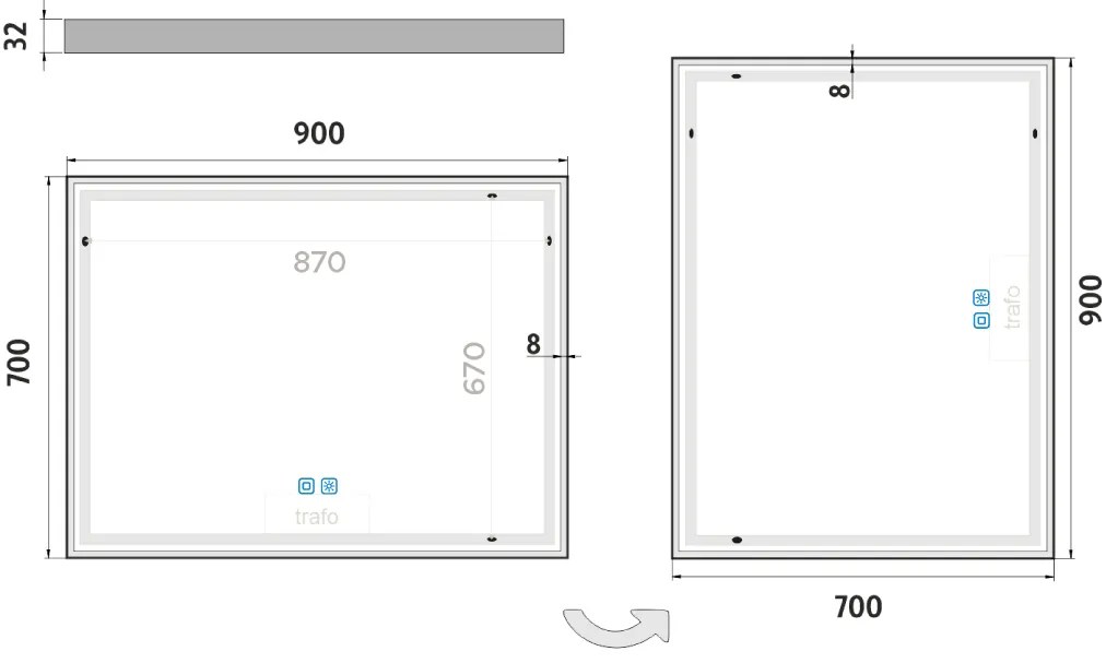 Nimco LED zrcadlo 900x700 se dvěma dotykovými senzory - ZP 13019VX