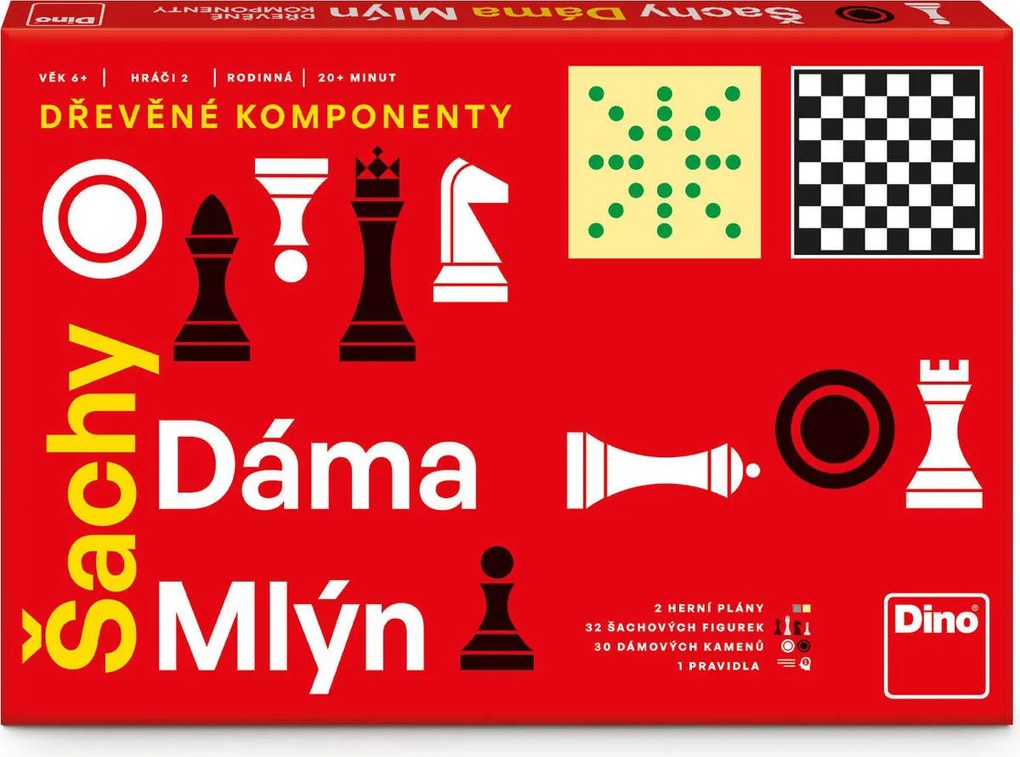 DINO DŘEVO Hra Šachy, Dáma, Mlýn 3v1 *SPOLEČENSKÉ HRY* dn631823