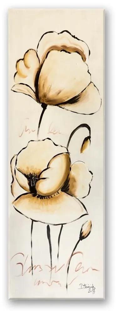 Obraz na plátně Béžové květiny jako malované - 50x150 cm