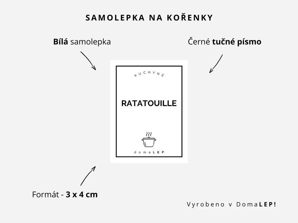 RATATOUILLE - Samolepka na kořenky 3 x 4 cm - DomaLEP varianta: PRŮHLEDNÁ - tučné písmo