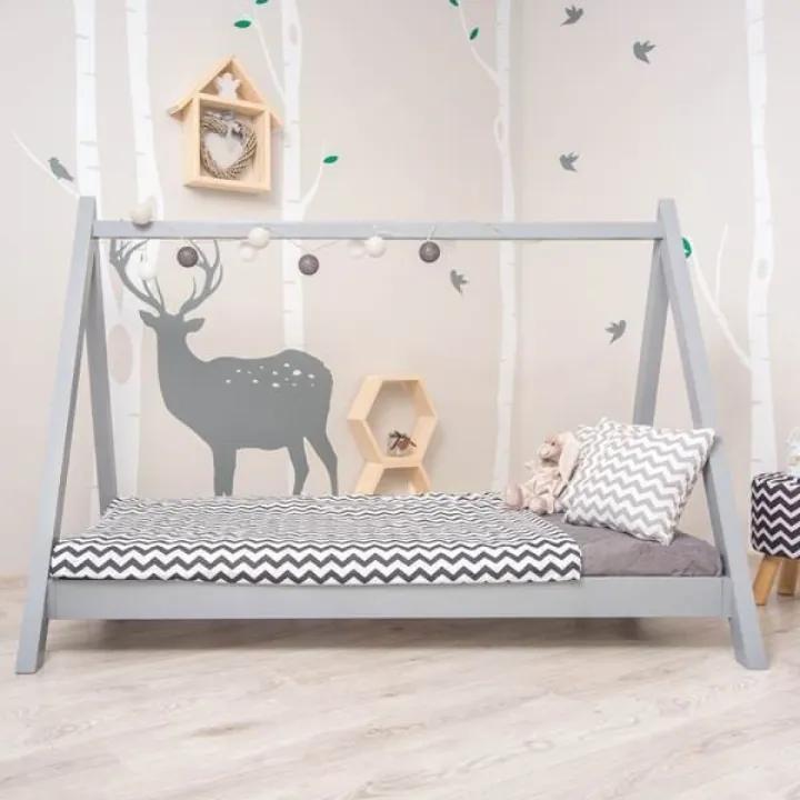 Šedá domečková Montessori postel GROSI