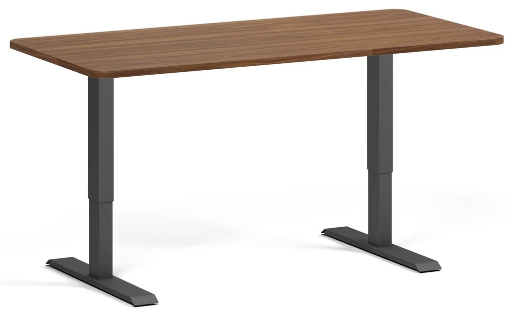 Polohovací stůl se zaoblenými rohy, 160x80 cm, 1 motor, černá podnož, ořech