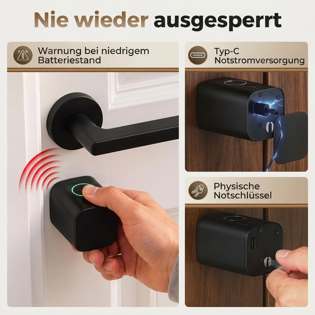 HOMCOM Chytrý dveřní válec, 5 v 1 s otiskem prstu, kódem, aplikací, NFC kartou a klíčem, společný přístup, Bluetooth válec