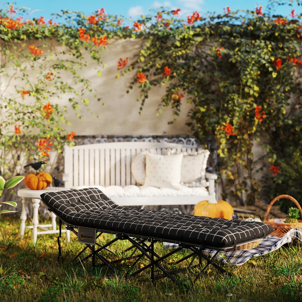Outsunny Skládací kempinkové lůžko, kempinkové lůžko s matrací, ergonomické, kovový rám, černá barva