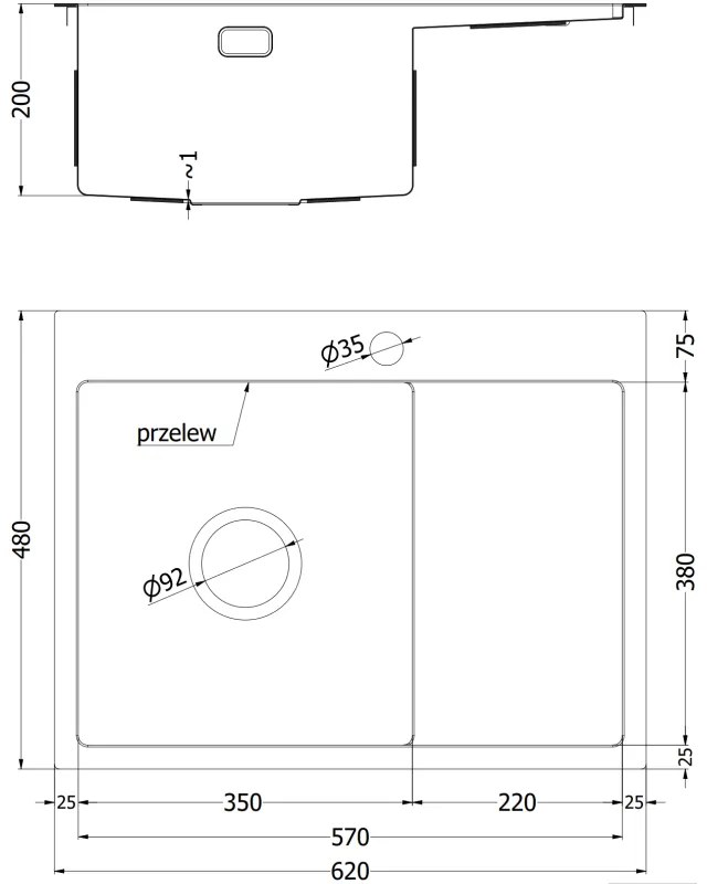 Mexen Exar, 1-komorový nerezový dřez s odkapávačem, levý, 620 x 480 mm, černá, vzor voština, 6431621005L-70HC