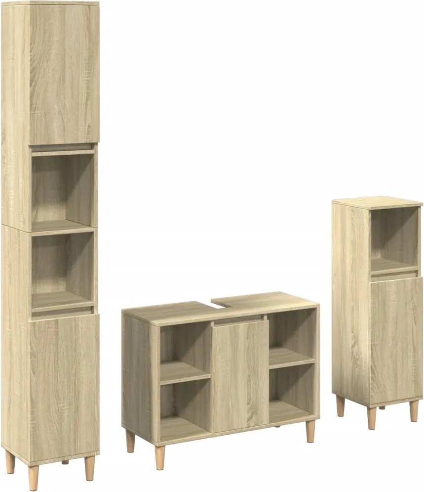 3dílný set koupelnového nábytku dub sonoma kompozitní dřevo 3325079