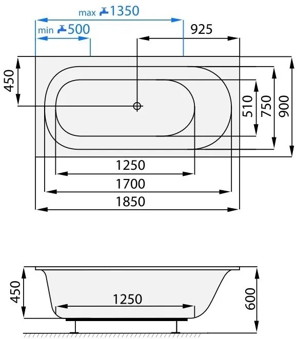 Santech PLUS 185 x 90 cm SAPLU185L vana akrylátová levá