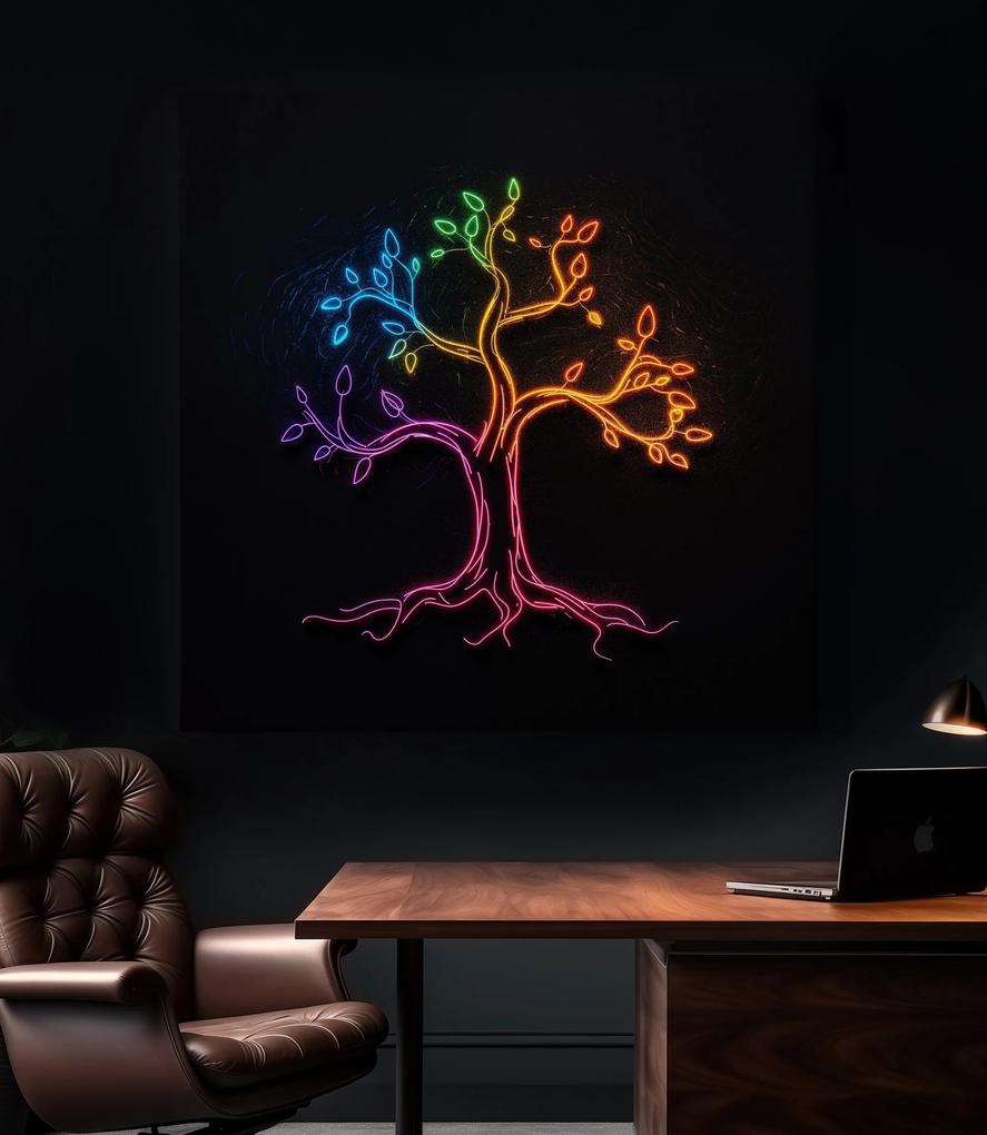 Obraz na plátně - Strom života Neon ve tmě FeelHappy.cz Velikost obrazu: 140 x 140 cm