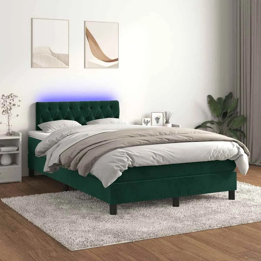 Box spring postel s matrací a LED tmavě zelená 120x190 cm samet 3270174