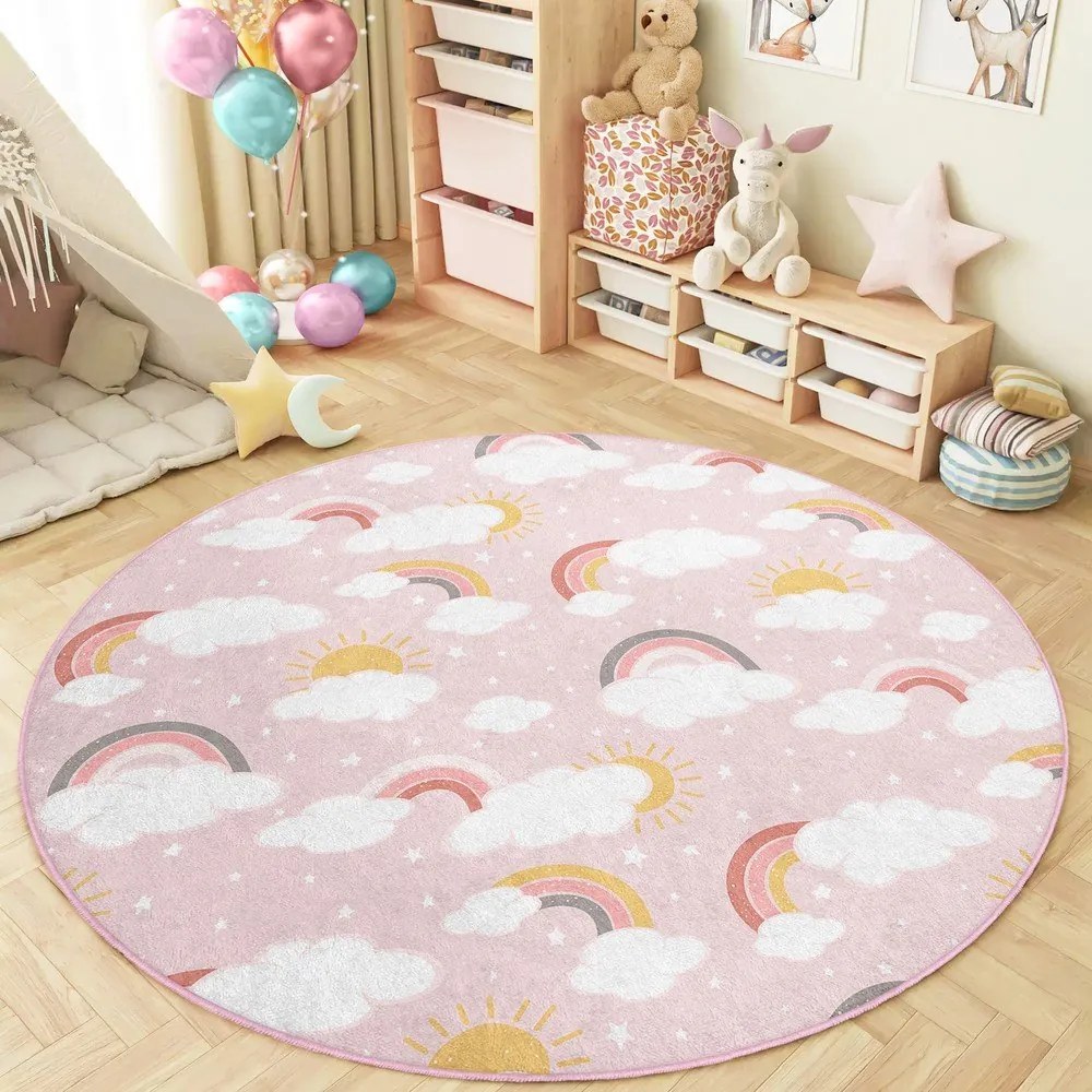 Růžový pratelný dětský koberec ø100 cm Rainbow World – Mila Home