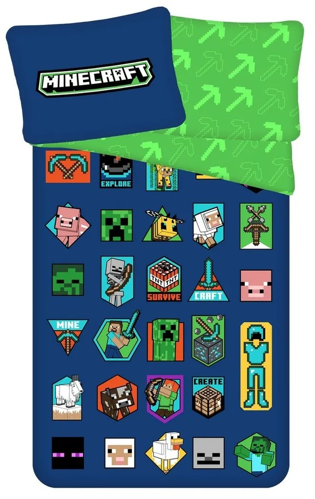 Jerry Fabrics Bavlněné povlečení Minecraft Badges, 140 x 200 cm, 70 x 90 cm