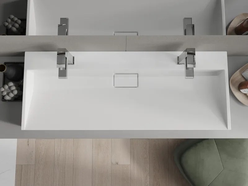 Mexen Ava, umyvadlo na desku z konglomerátu 2/O 120 x 46 cm, bílá, 23011202